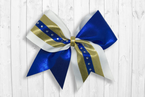 White, Blue, Gold & Crystal Cheer Bow – Lucky Girl Bows ~ Hair Bows and ...